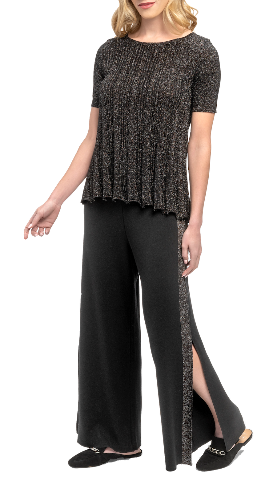 Tracey Wide Leg Milano-knit Pants with Shimmery Side Stripe and a Slit ...