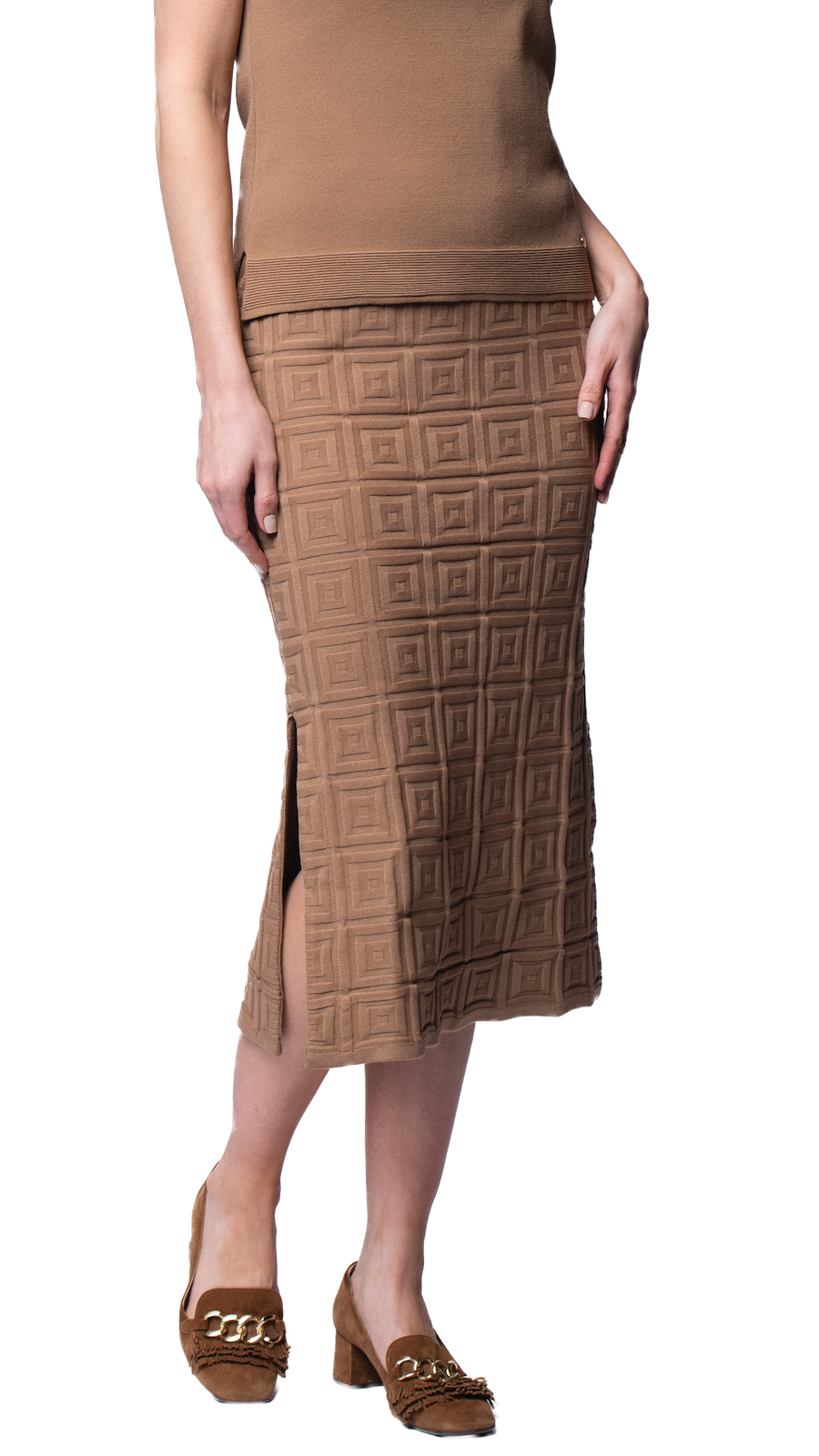 Sabrina Square Pattern Midi Straight Skirt; Mocha – Morneault's ...