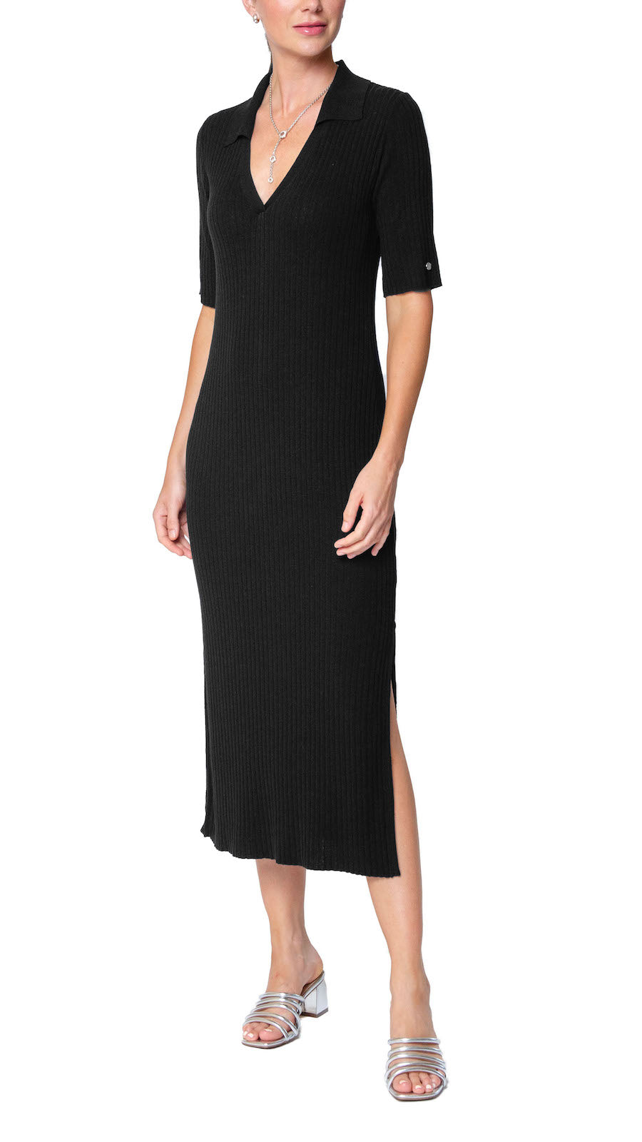 Gillian Rib Knit Midi Polo Dress; Black – Morneault's Stackpole Moore Tryon