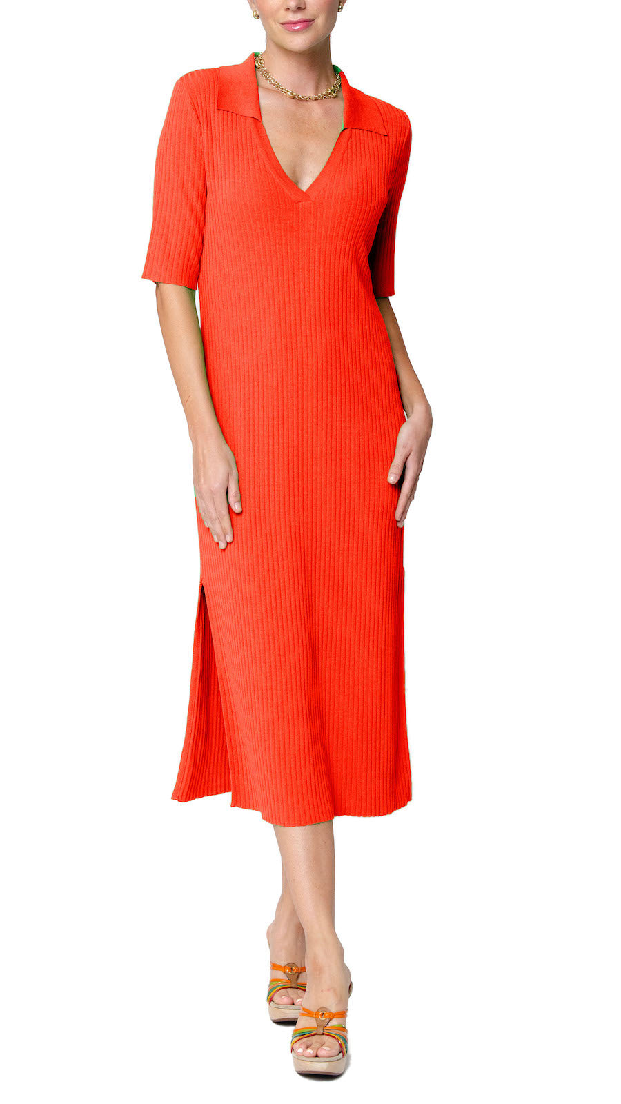 Gillian Rib Knit Midi Polo Dress; Bright Orange – Morneault's Stackpole ...